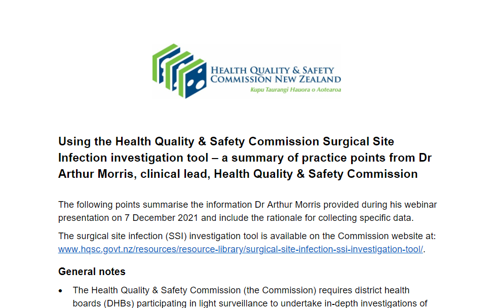 Using the Health Quality & Safety Commission Surgical Site Infection ...